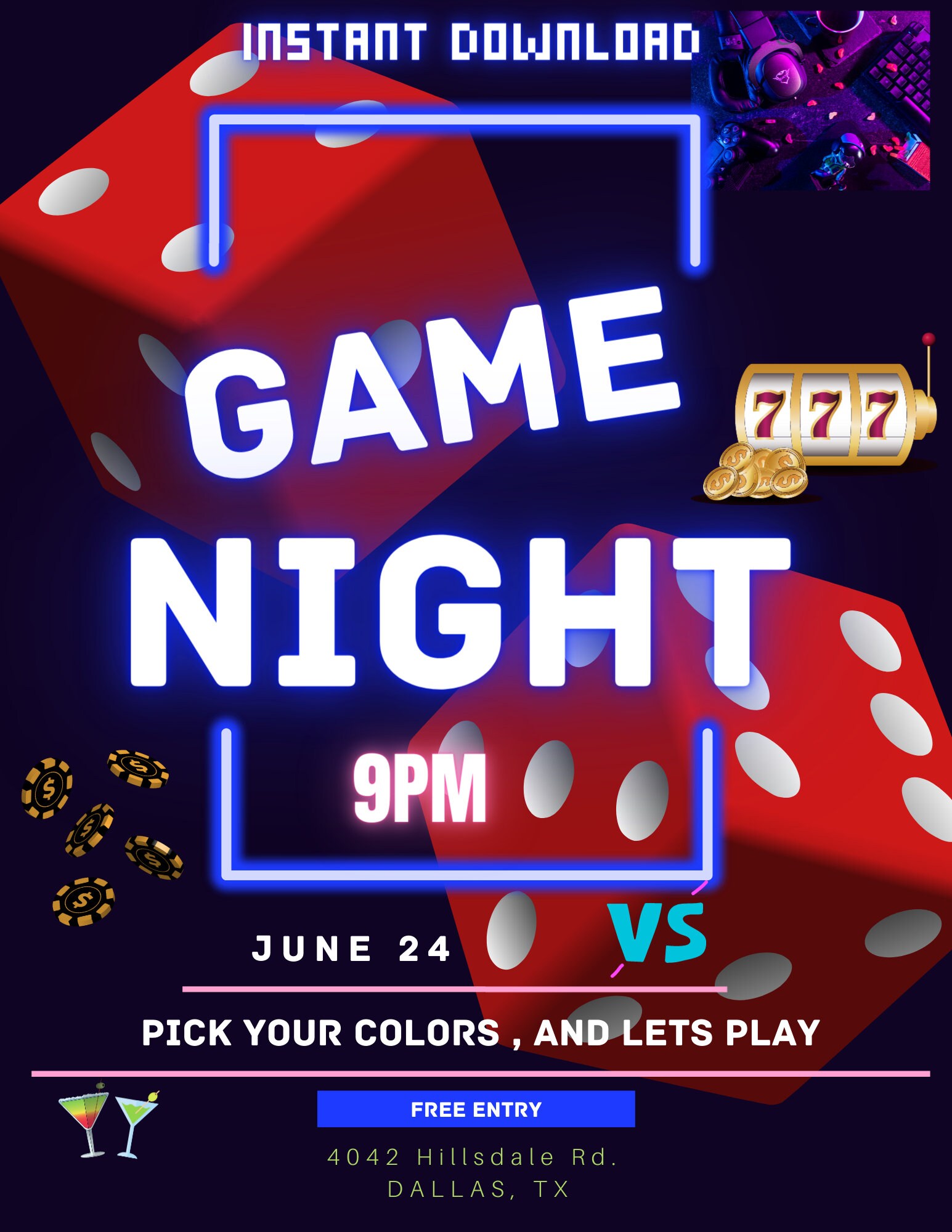 Customizable Game Night Flyer/ Invitation/ Social Media Post. Instant ...