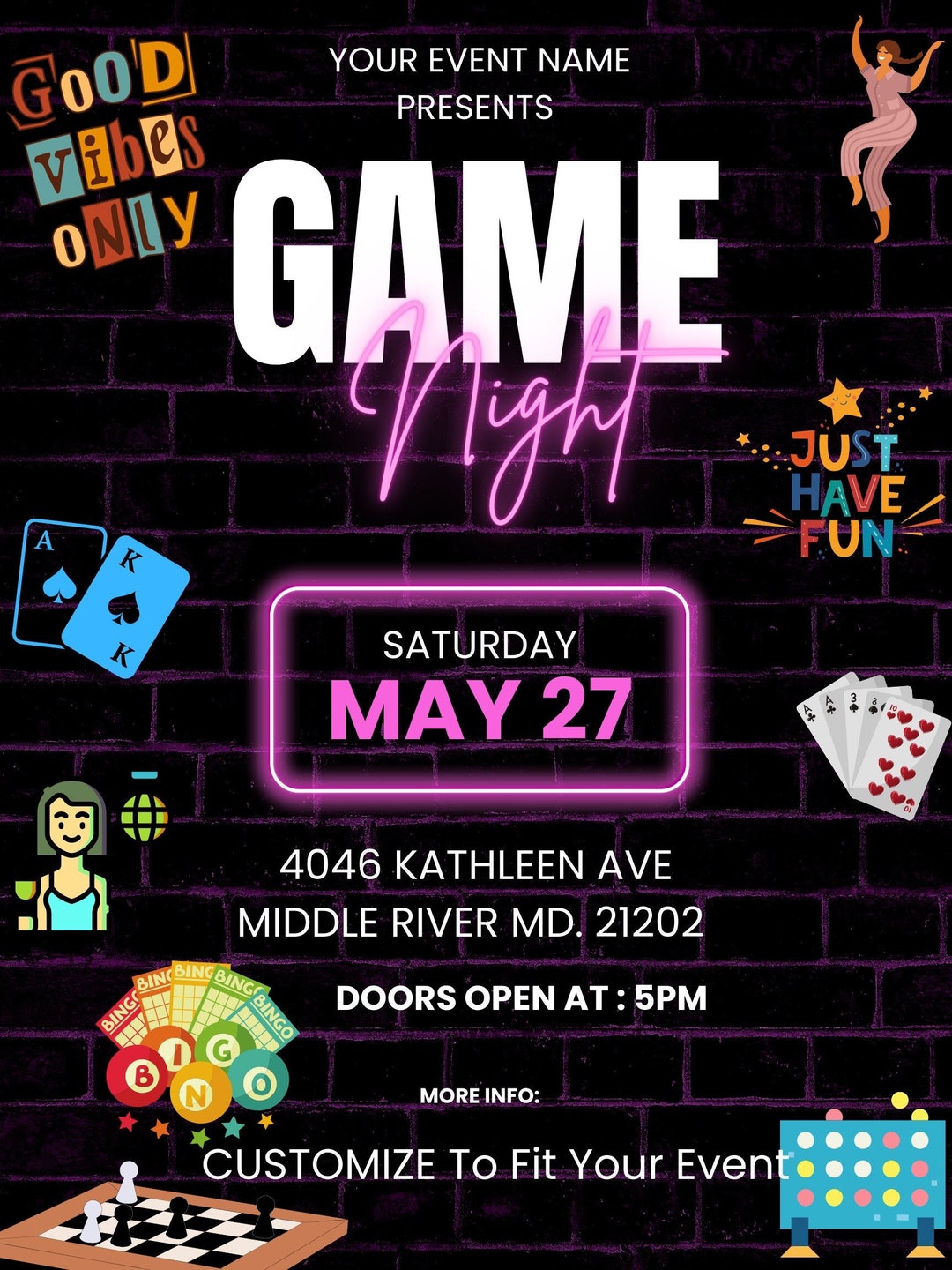 Game Night Flyer / Invitation / Social Media Post Template. 100% ...