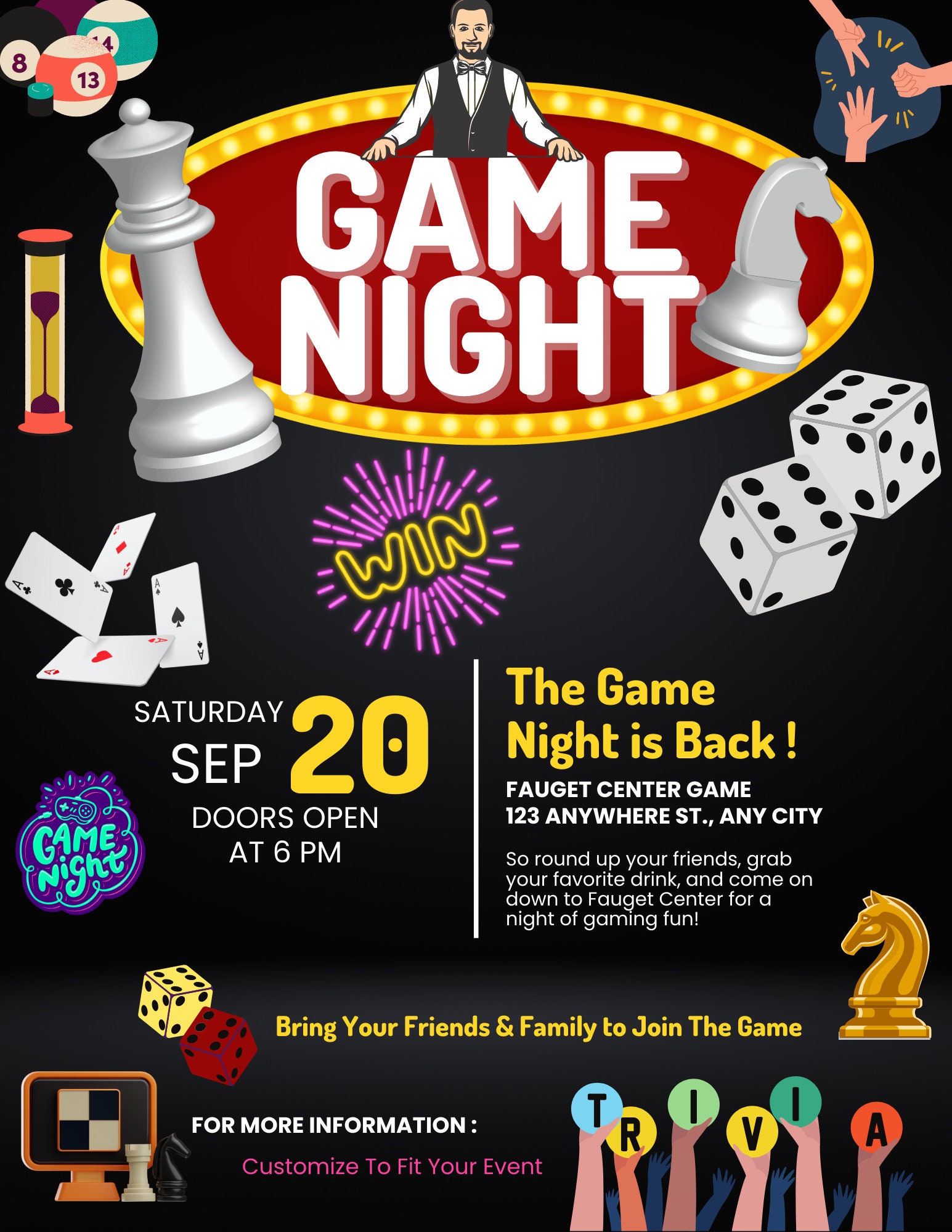 GAME NIGHT Template for Flyers, Social Media Post, Etc. Completely ...