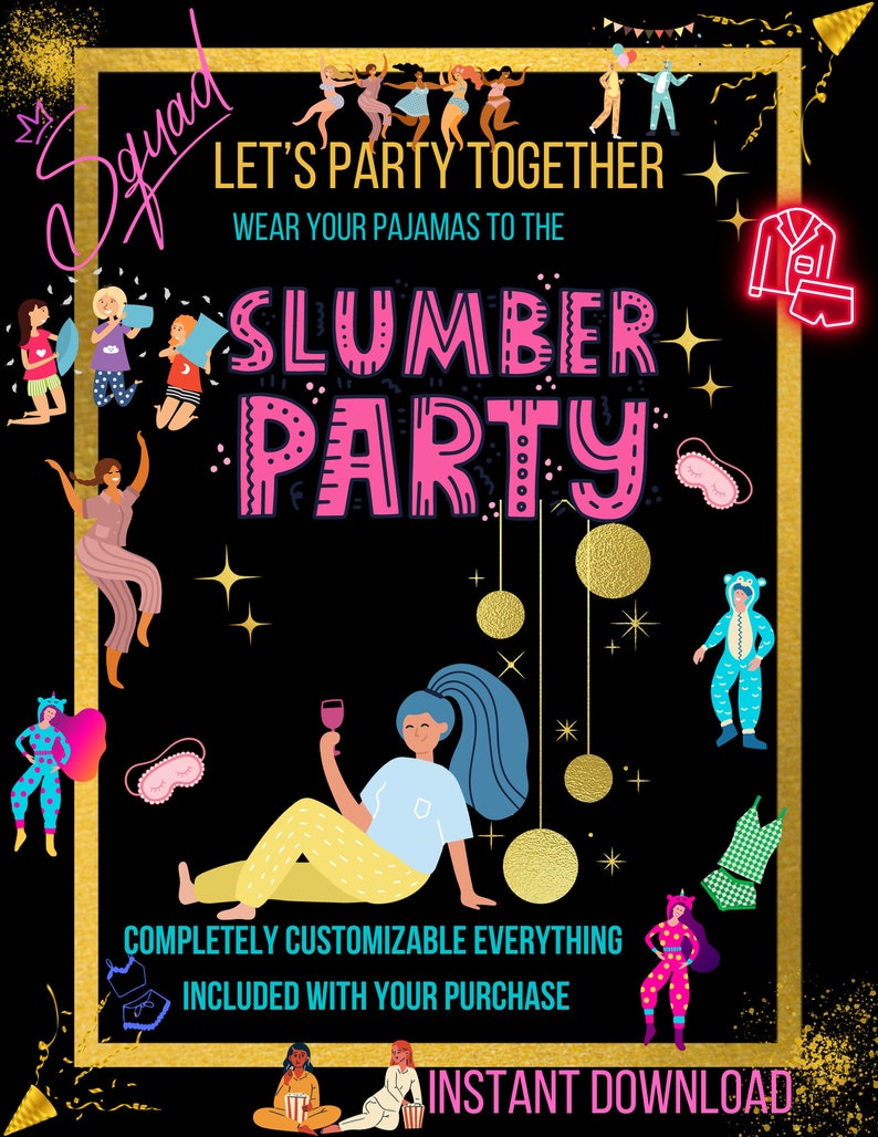 Pajama Party Flyer/invitation/social Media Post Template Completely ...