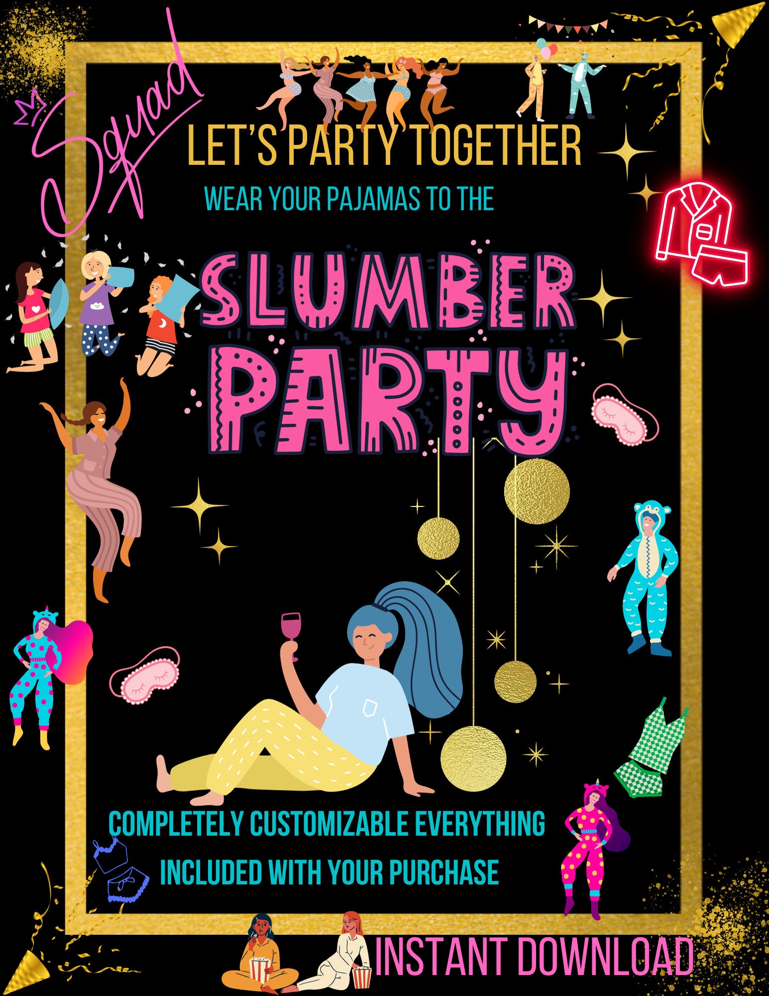 Pajama Party Flyer/invitation/social Media Post Template Completely ...