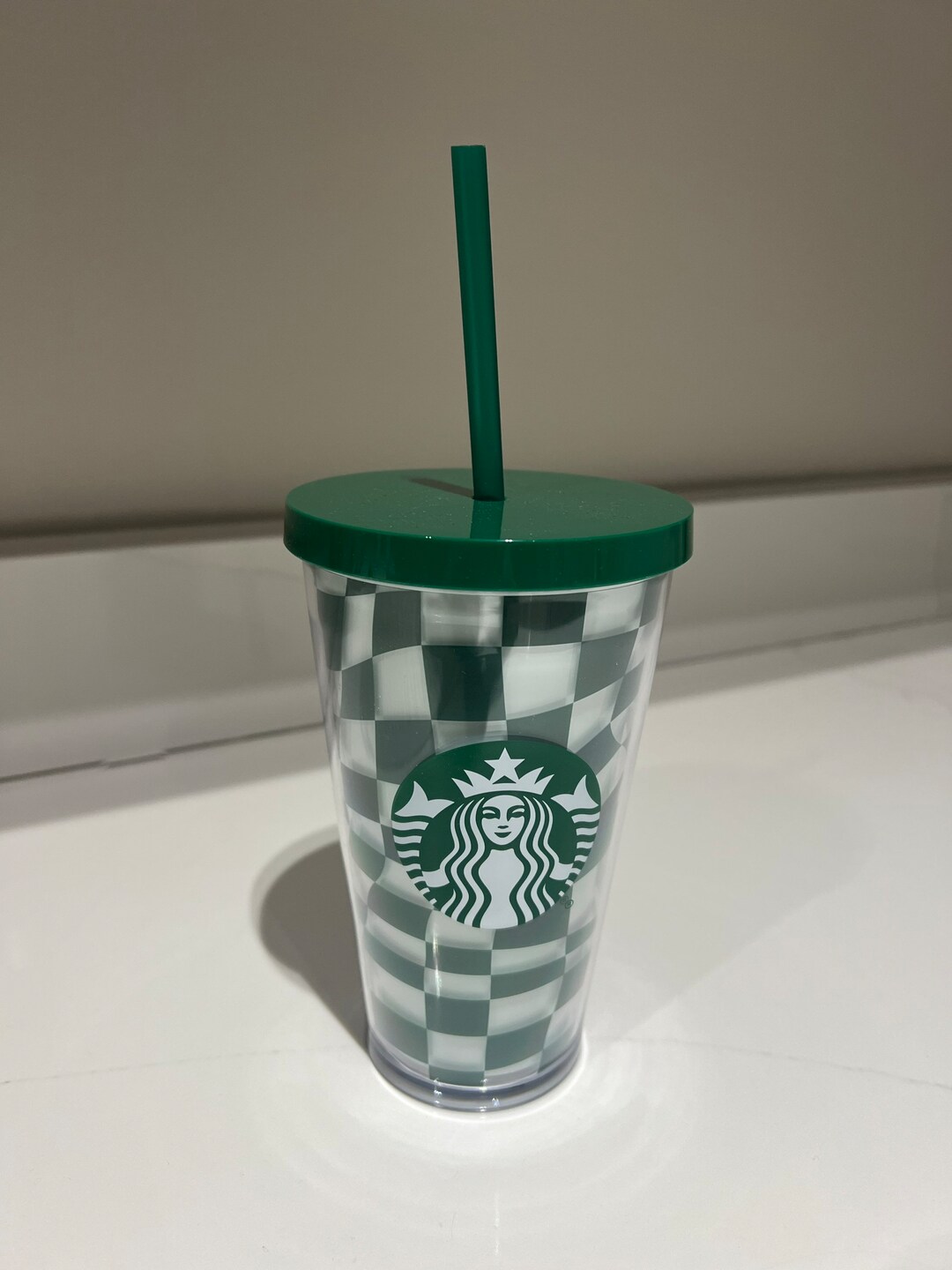 Starbucks Grande 16oz Green White Checks NEW Cold Cup - Etsy