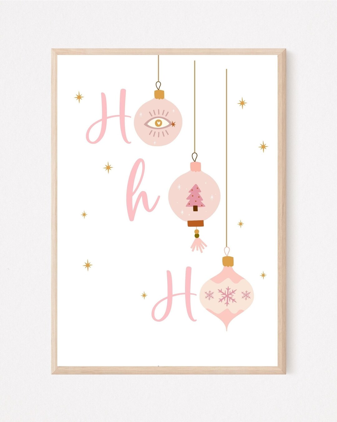Ho Ho Ho Print, Pink Christmas Printable Wall Art, Boho Home Decor ...