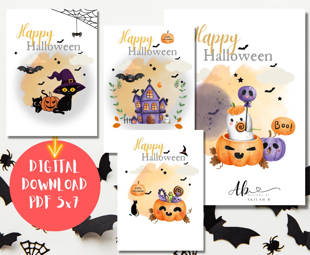PRINTABLE Halloween Cards Girls Boys Halloween Greeting - Etsy