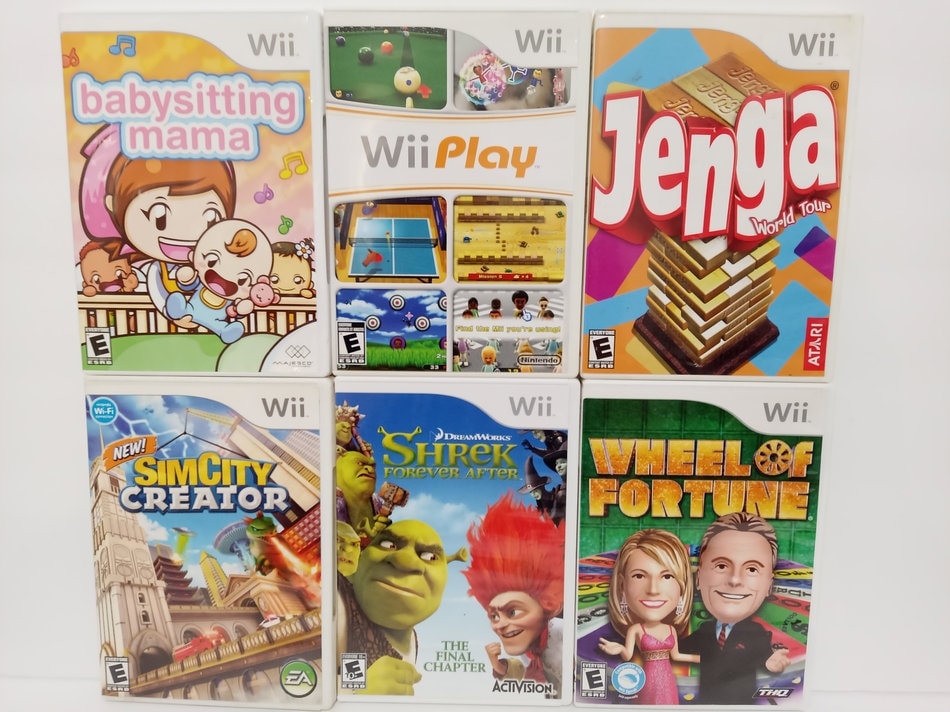 Nintendo Wii Kids Games Family Shrek, Wii Play, Babysitting Mama, Jenga ...
