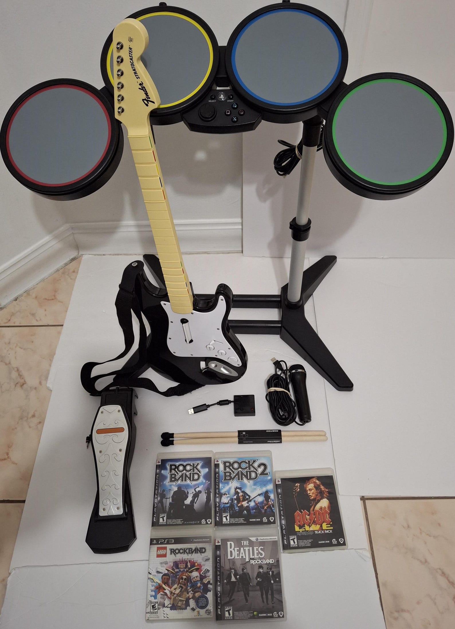Rock Band Guitar Controller Dongle + Drum Set & Mic Bundle Lot ...