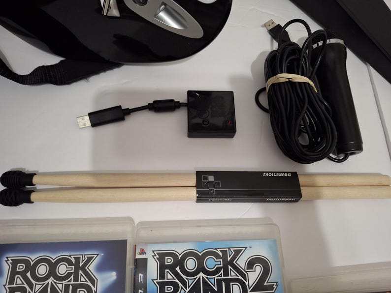 Rock Band Guitar Controller Dongle + Drum Set & Mic Bundle Lot ...