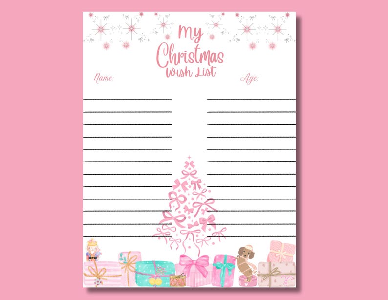 Christmas Wish List, Printable Wish List, Instant Download, Pink - Etsy
