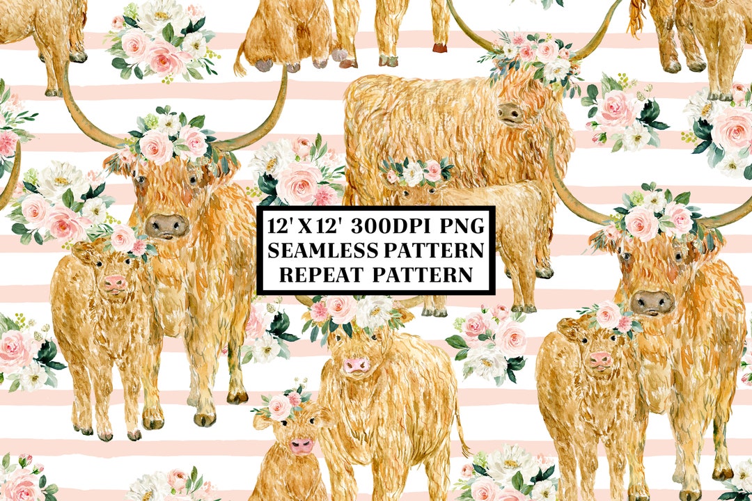Highland Cow Seamless Pattern, Seamless Background, Sublimation Designs ...