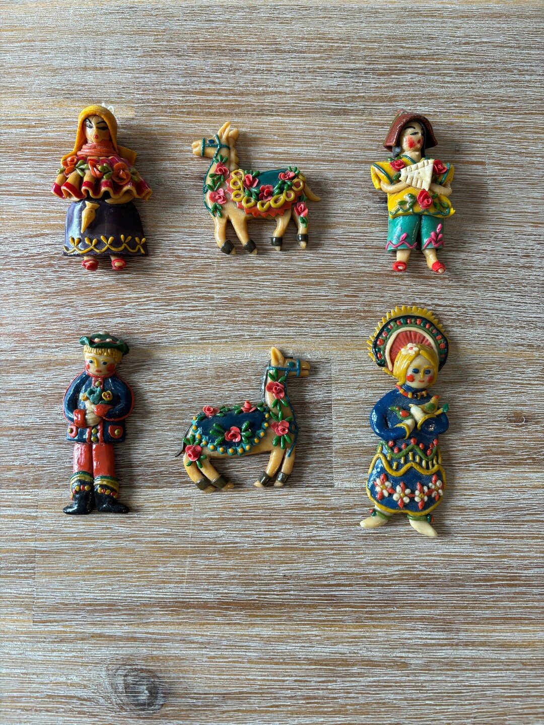 Vintage Salt or Bread Dough Figurines, Ecuador, Ornaments, Set of 6 - Etsy