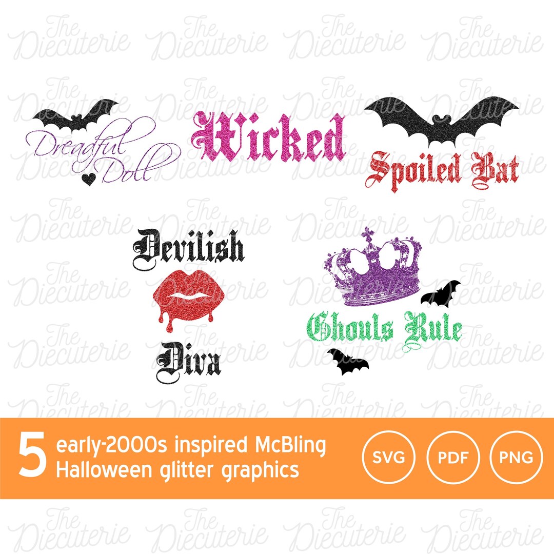 5 Early 2000s Glitter Mcbling Halloween Graphics Set 2 | Myspace Y2K ...