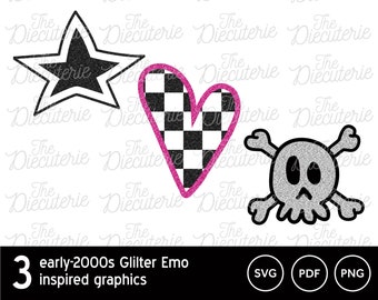 3 Early 2000s Glitter Emo Scene Graphics Set 2 | Internet Web Myspace ...