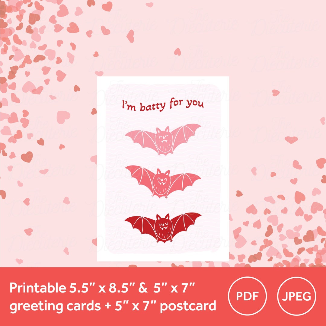 Printable Valloween Valentines Day Card | I'm Batty for You | Valloween ...