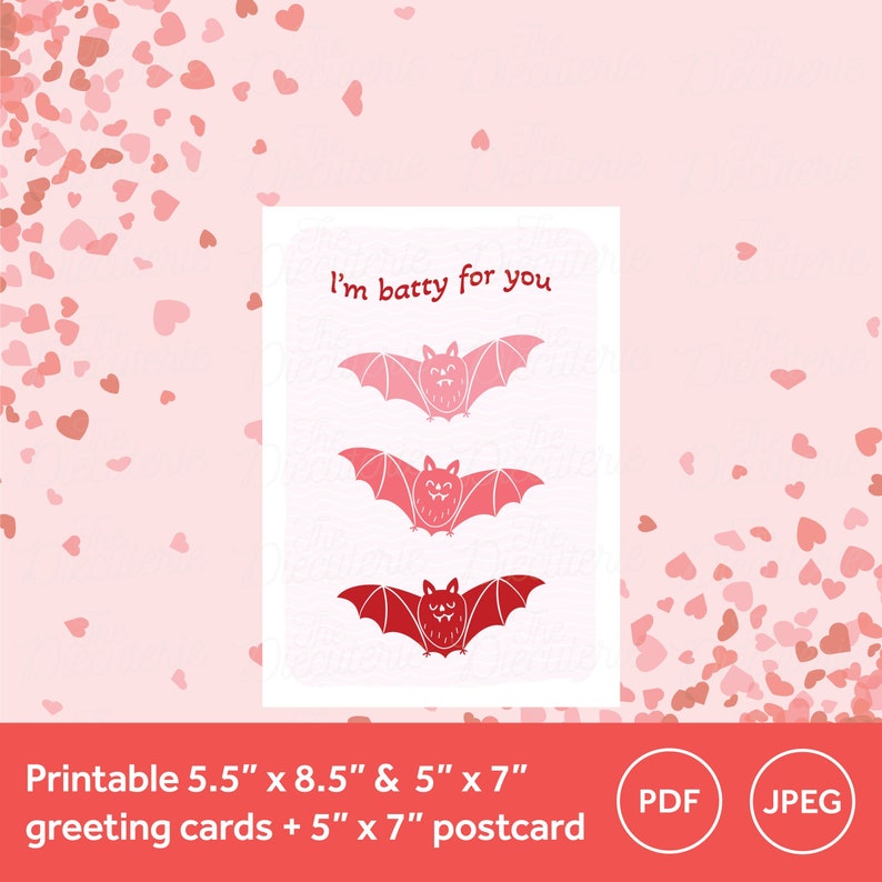 Printable Valloween Valentines Day Card | I'm Batty for You | Valloween ...