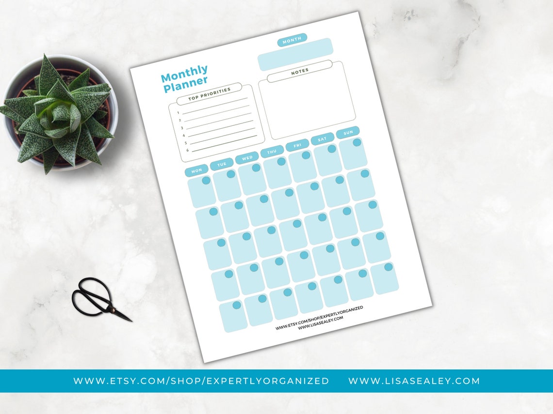 Monthly Planner Printable Blue 8.5 X 11 Instant PDF Download - Etsy