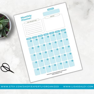Monthly Planner | Printable | Blue | 8.5 X 11" | Instant PDF Download ...