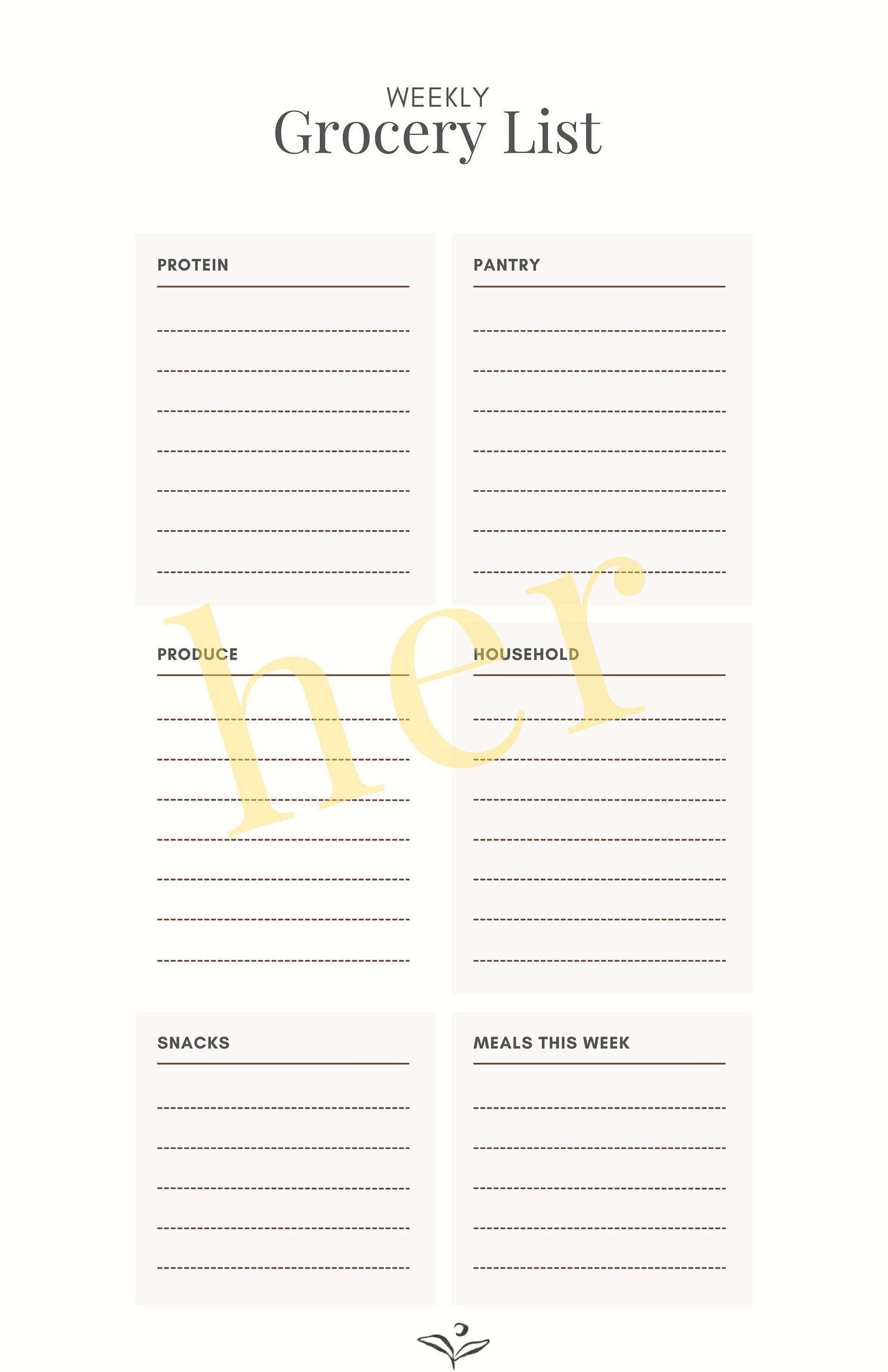 Weekly Grocery List Printable, PDF Download, Meal Prep, Fitness Goals ...