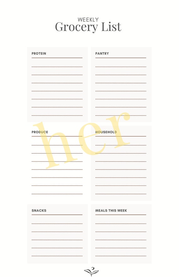 Weekly Grocery List Printable PDF Download Meal Prep - Etsy