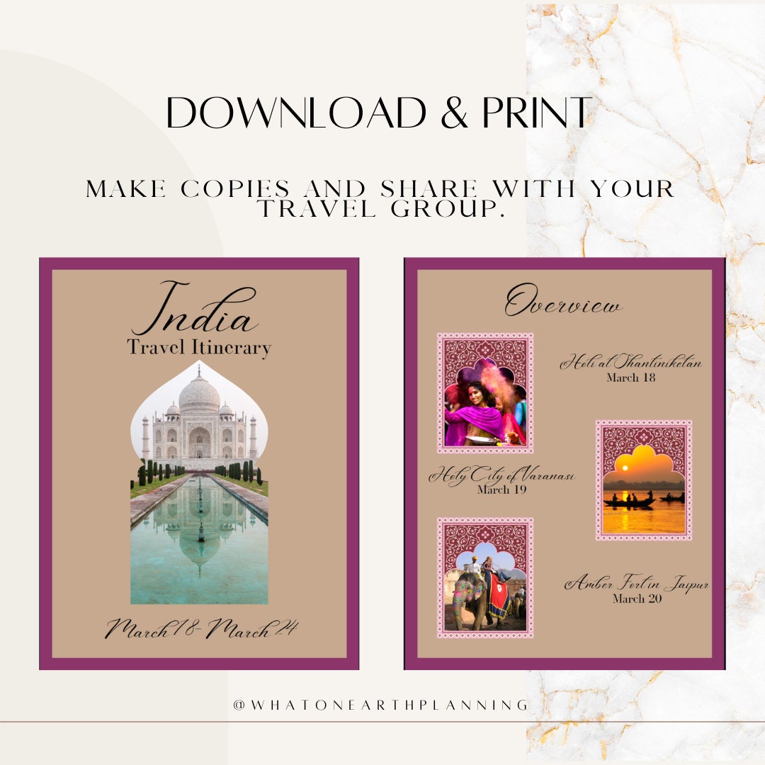 India, Travel Itinerary, Editable Template, Printable, Digital Template ...