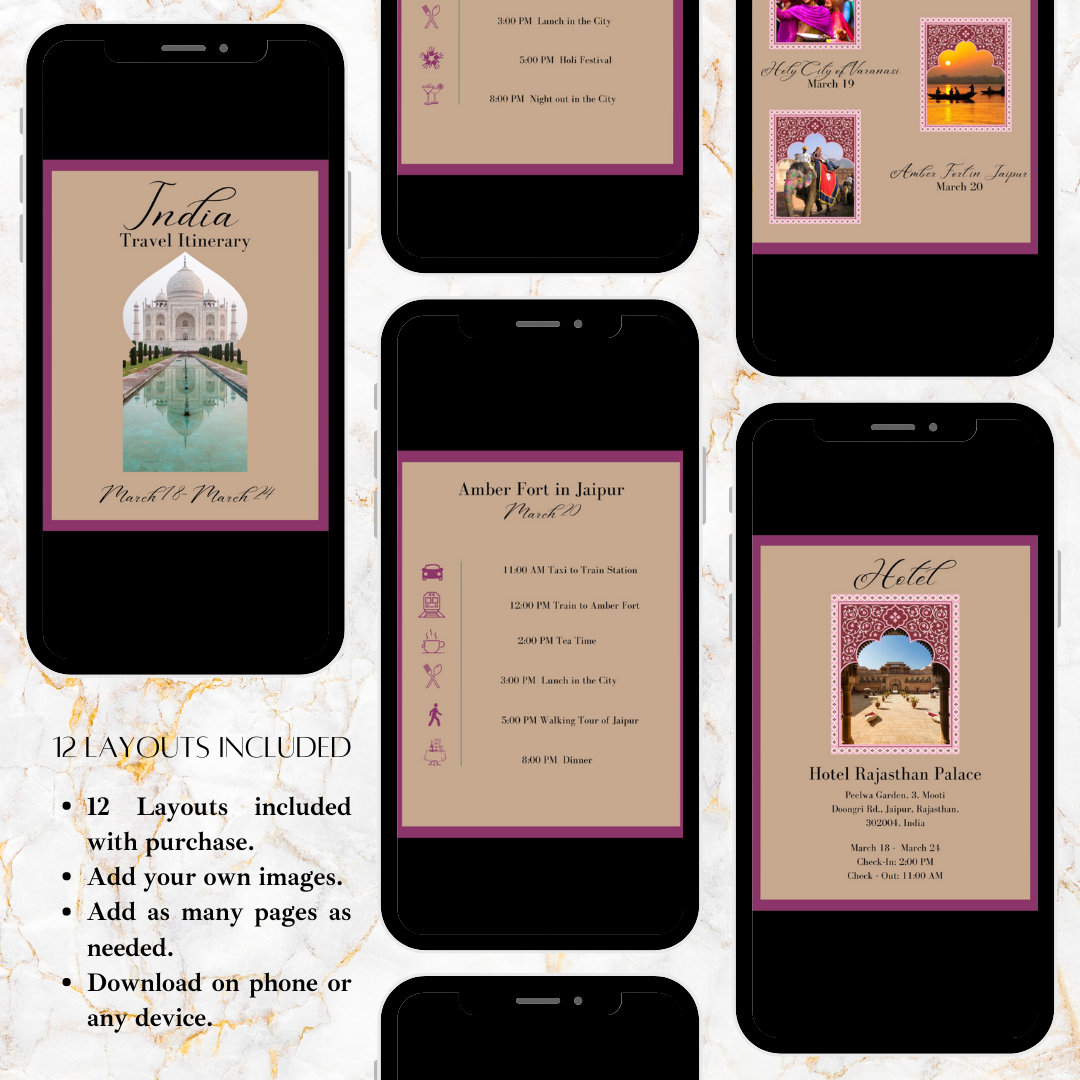 India, Travel Itinerary, Editable Template, Printable, Digital Template ...