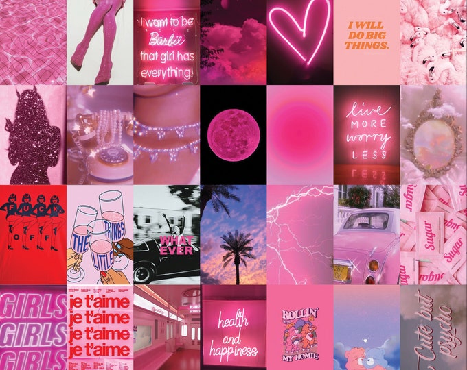 Pink Collage Kit, Hot Pink Wall Collage, Pink Aesthetic Photo Wall ...