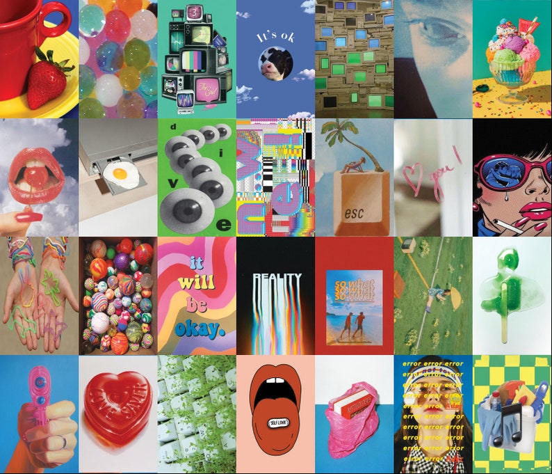 112PCS, Retro Preppy Kidcore Aesthetic Wall Collage Kit, Indie ...