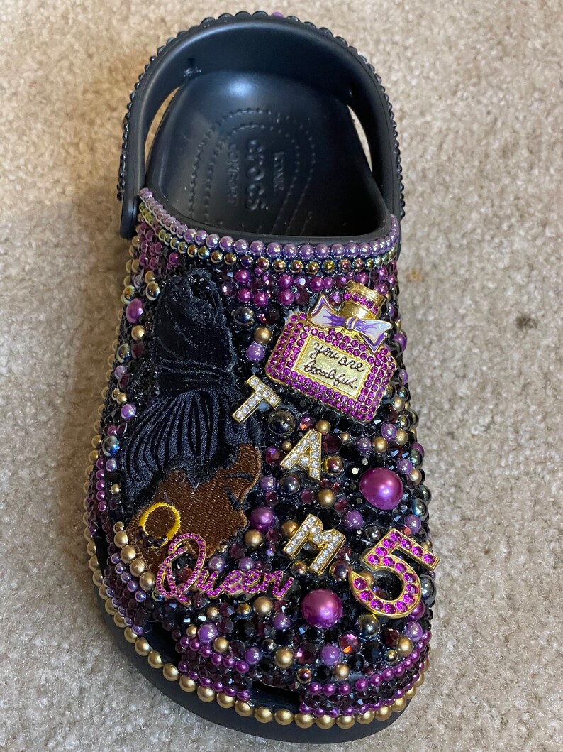 Women's Blinged Crocs blk Queen Purple Royalty - Etsy