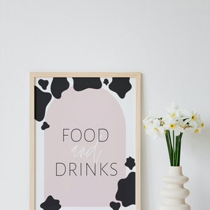 Food and Drinks Cow Print Sign, Party Supplies, Farm Theme Birthday ...