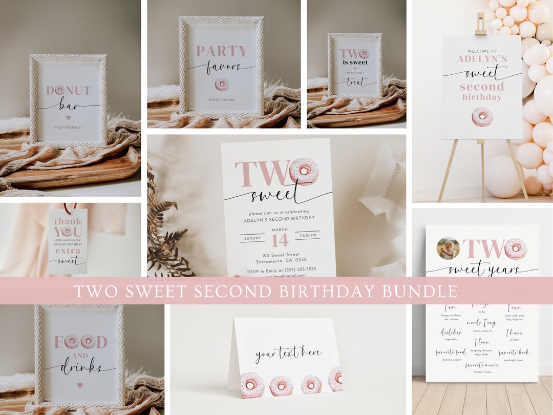 Two Sweet Second Birthday Bundle, Two Sweet Donut Birthday Bundle ...