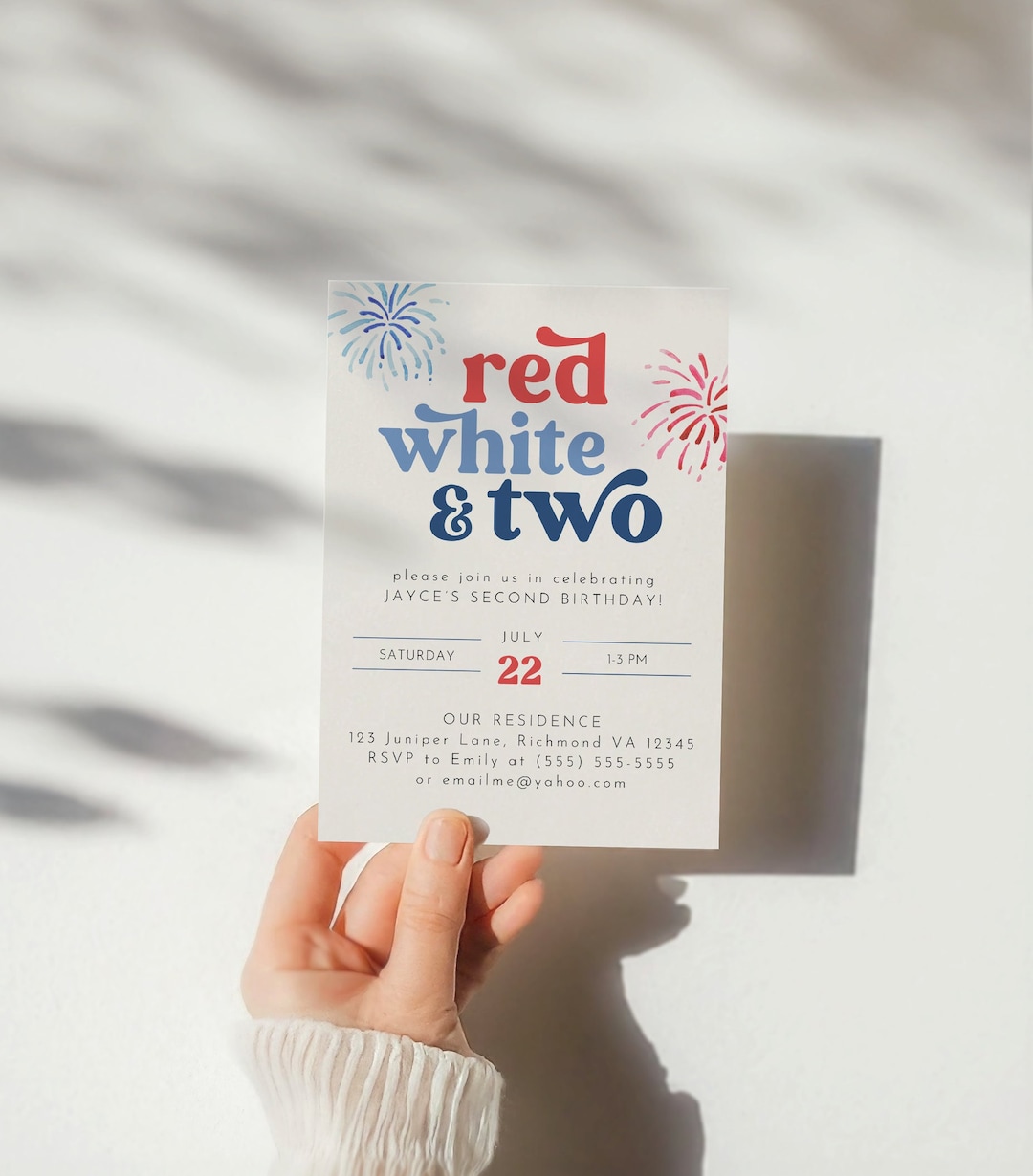 Red White and Two Birthday Invitation, 4th of July Patriotic 2nd ...