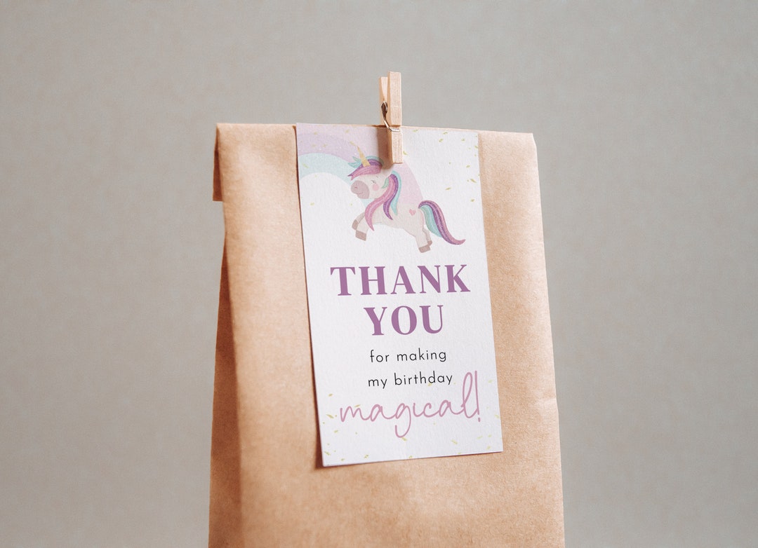 Unicorn Thank You Tag, Unicorn Birthday Thank You Tag, Modern Unicorn ...