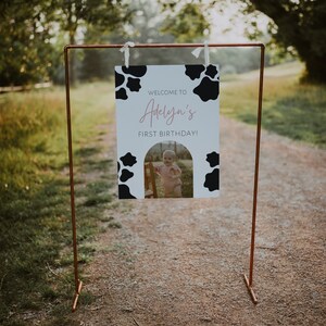 Holy Cow I'm One Welcome Sign, Modern Cow Print First Birthday Welcome ...