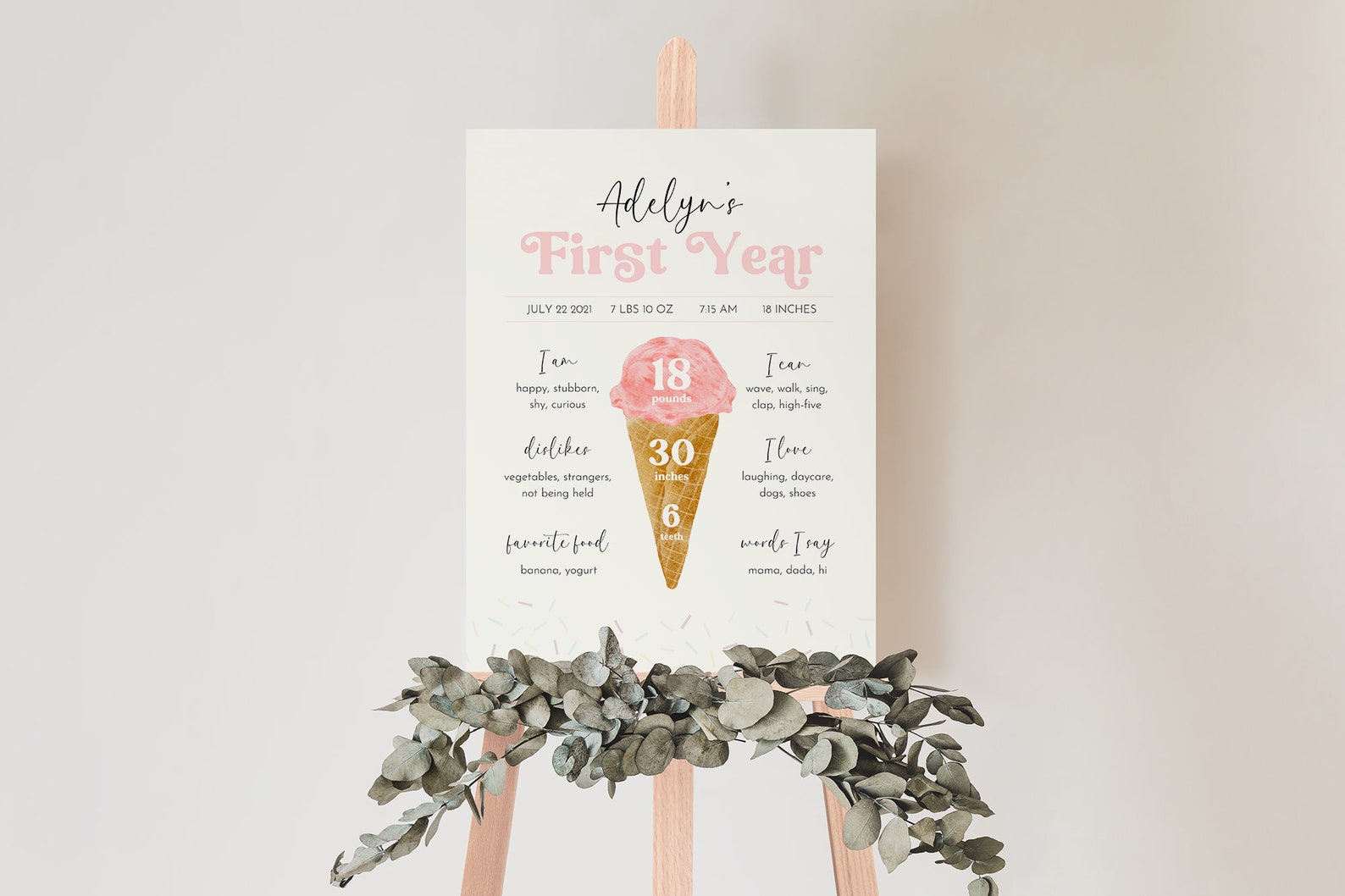 Ice Cream Milestone Poster, 1st Birthday, First Birthday Milestone ...