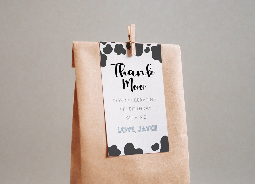 Editable Cow Birthday Thank You Tag, Holy Cow Birthday Favor Tag ...