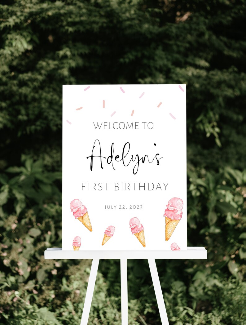 Ice Cream Welcome Sign Template First Birthday Welcome Sign - Etsy