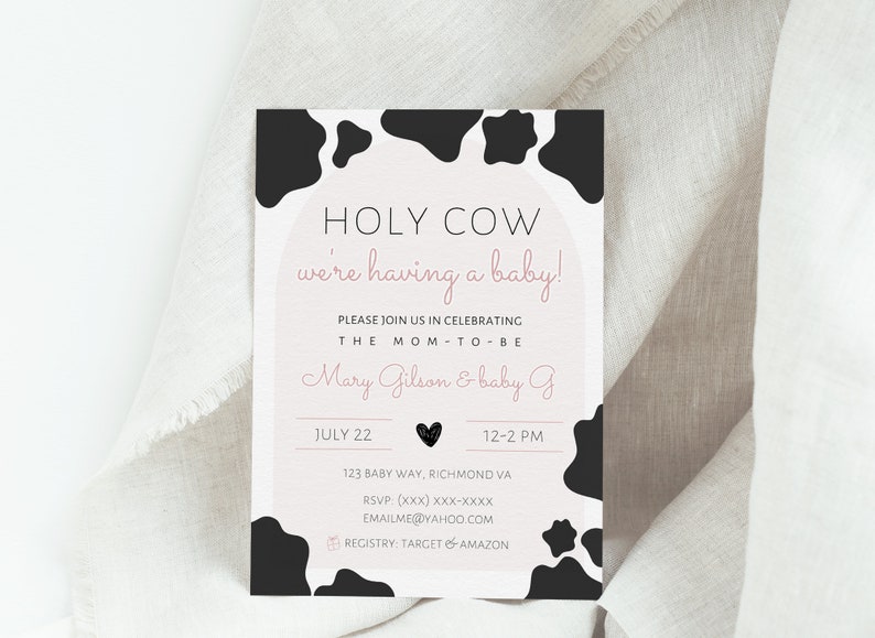 Holy Cow We're Having a Baby, Baby Pink Shower Invitation, Farm ...