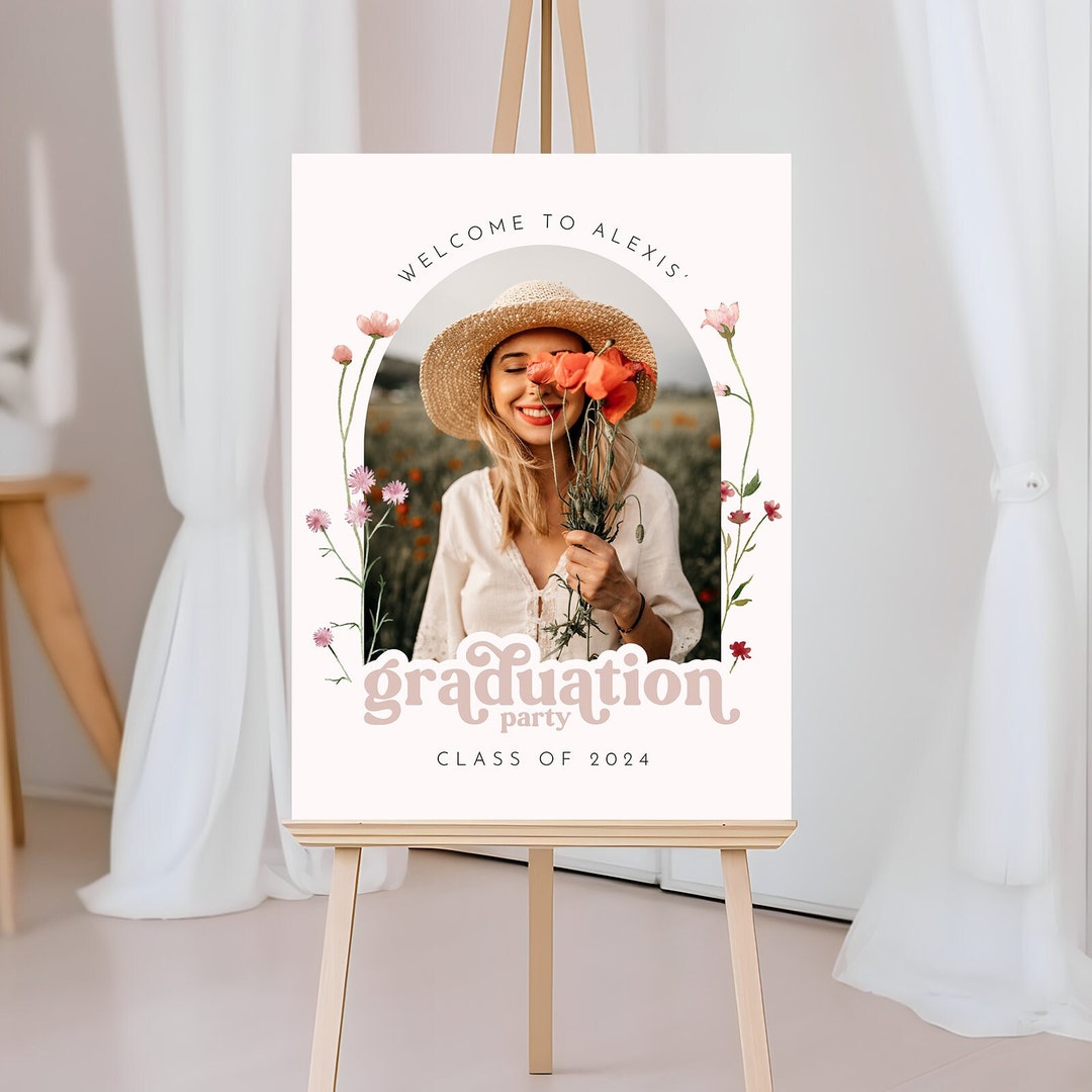Minimalist Graduation Welcome Poster, Wildflower Graduation Party ...