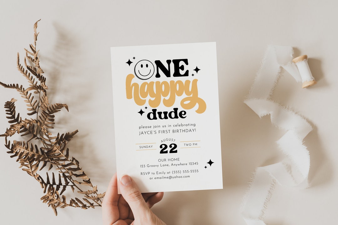 One Happy Dude Birthday Invitation, Digital One Happy Dude Editable ...