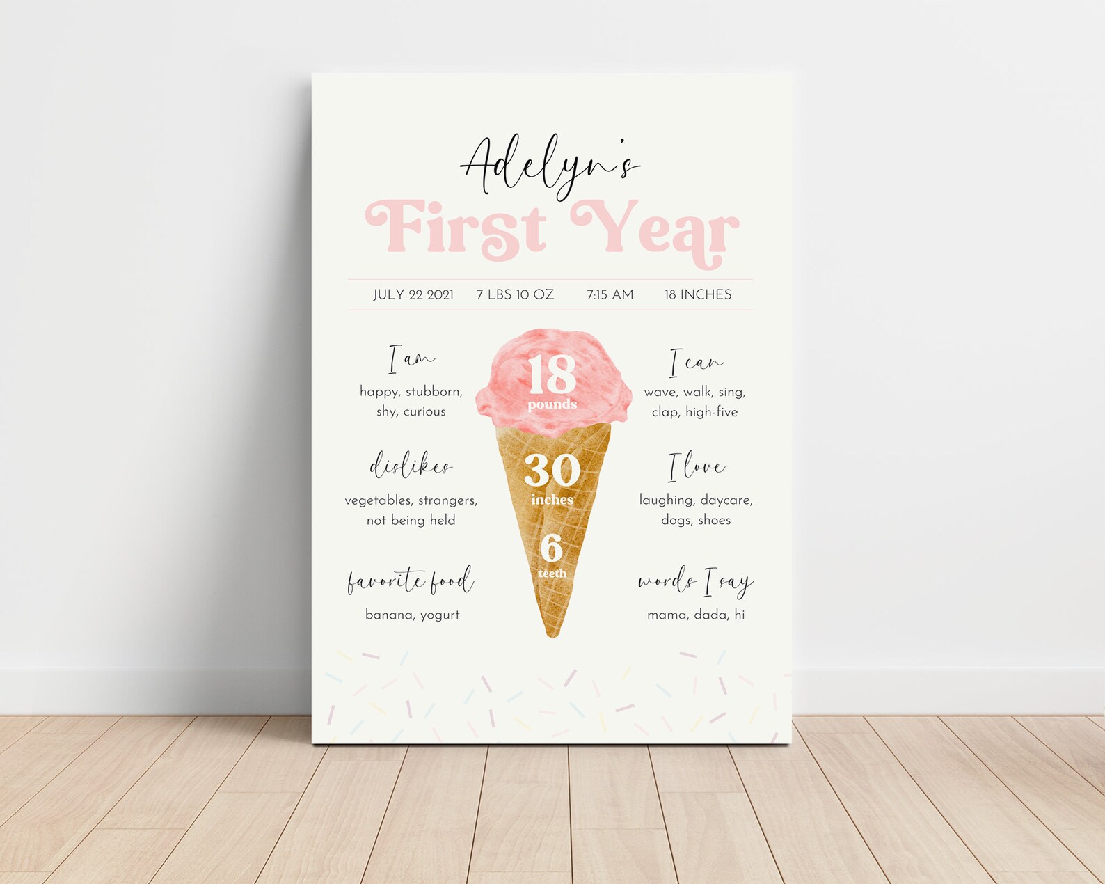 Ice Cream Milestone Poster, 1st Birthday, First Birthday Milestone ...
