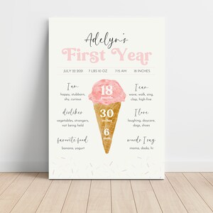Ice Cream Milestone Poster, 1st Birthday, First Birthday Milestone ...