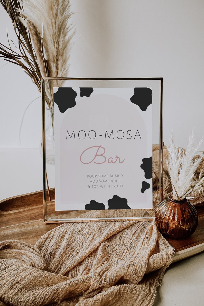 Mimosa Bar Cow Print Sign, Farm Theme Birthday Party, Farm Animal Party ...