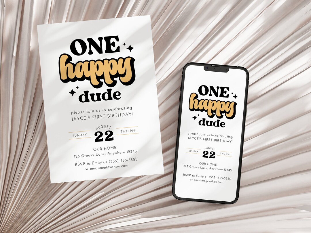 One Happy Dude Birthday Invitation, Digital One Happy Dude Editable ...