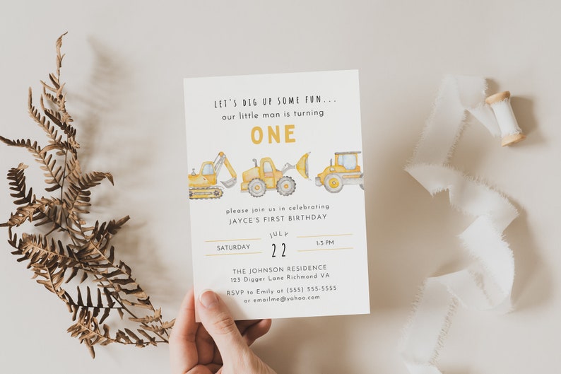 Construction First Birthday Invitation, Let's Dig up Some Fun Invite ...
