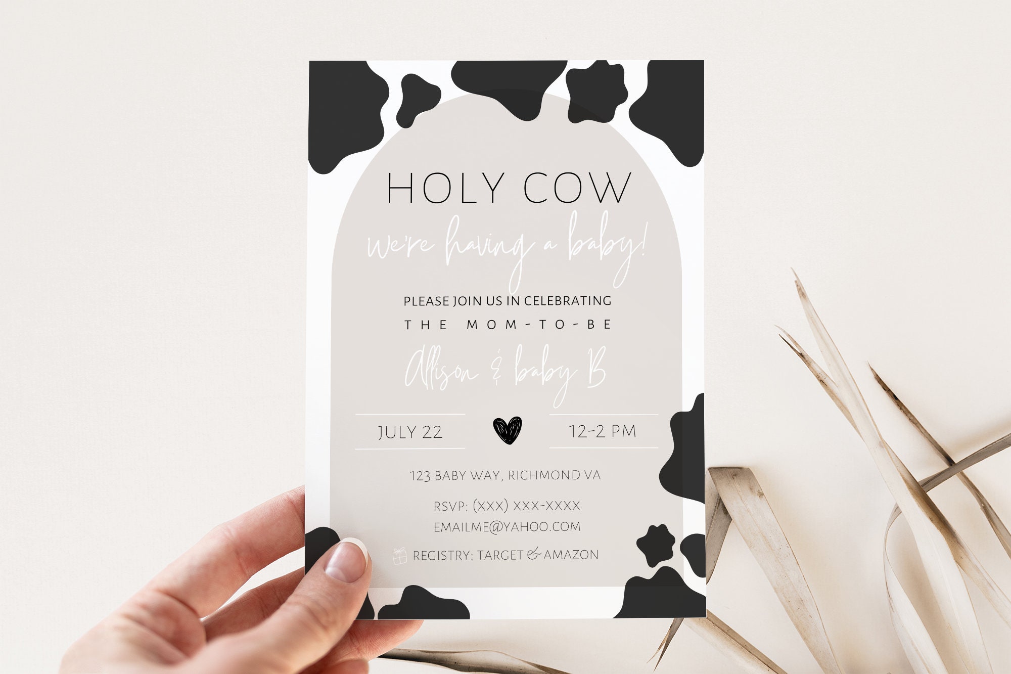 Holy Cow We're Having a Baby Invitation, Baby Neutral Shower Invitation ...