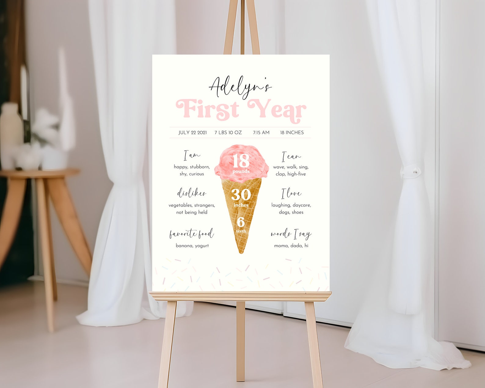 Ice Cream Milestone Poster, 1st Birthday, First Birthday Milestone ...