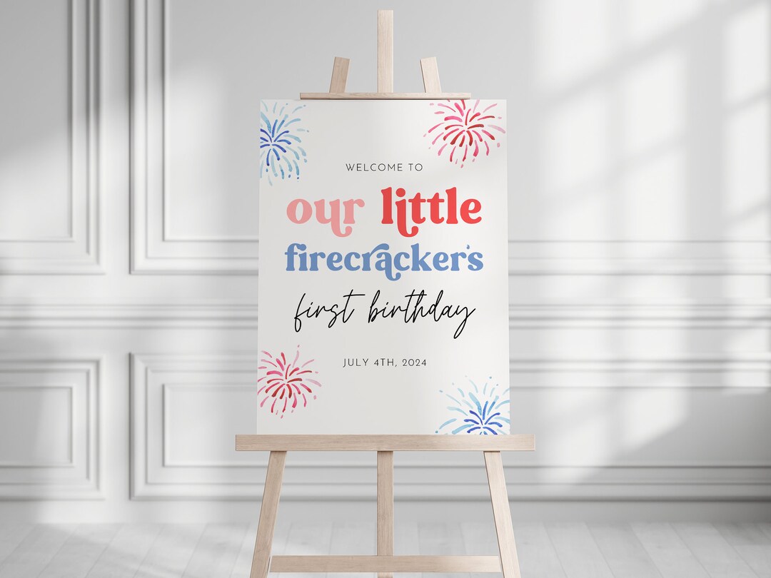 Little Firecracker 1st Birthday Welcome Sign, 4th of July Birthday Sign ...