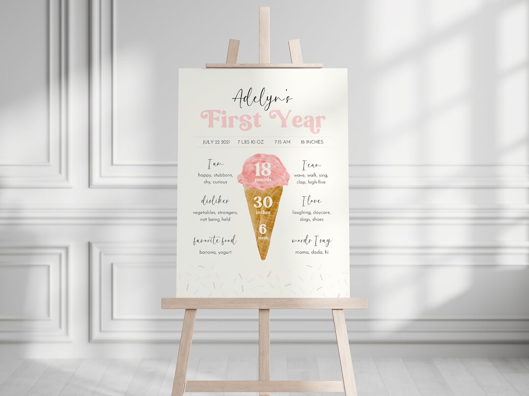 Ice Cream Milestone Poster, 1st Birthday, First Birthday Milestone ...