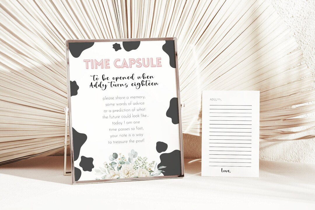 Holy Cow I'm One Time Capsule Template With Note Cards, Cow Print Time ...