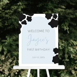 Holy Cow I'm One Welcome Sign, Boy Modern Cow Print First Birthday ...