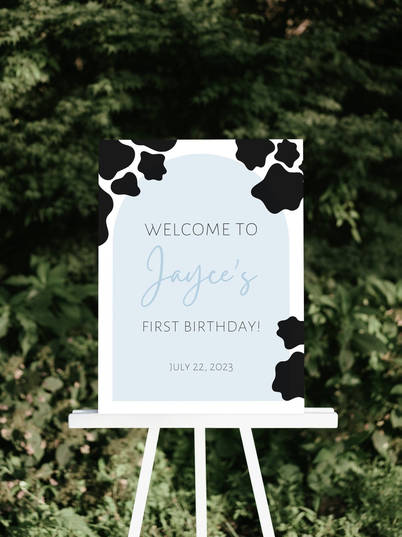 Holy Cow I'm One Welcome Sign, Boy Modern Cow Print First Birthday ...